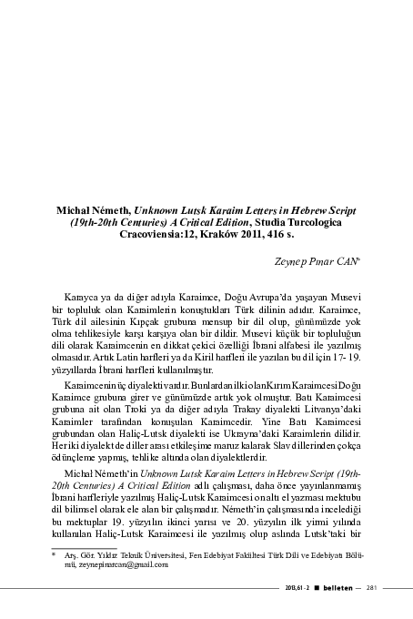 (PDF) Michal Nemeth Unknown Lutsk Karaim Letters in Hebrew Script (19th ...