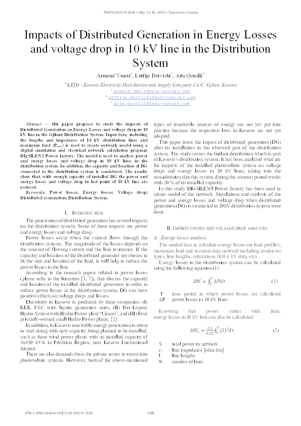 Pdf Impacts Of Distributed Generation In Energy Losses And Voltage Drop In 10 Kv Line In The