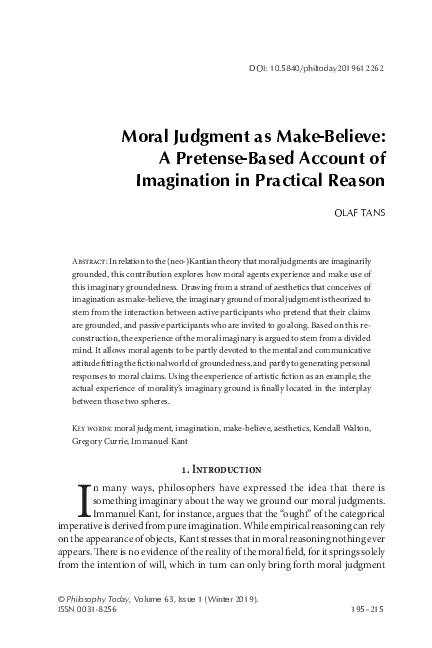 (PDF) MORAL JUDGMENT AS MAKE-BELIEVE: A Pretense Based Account of ...