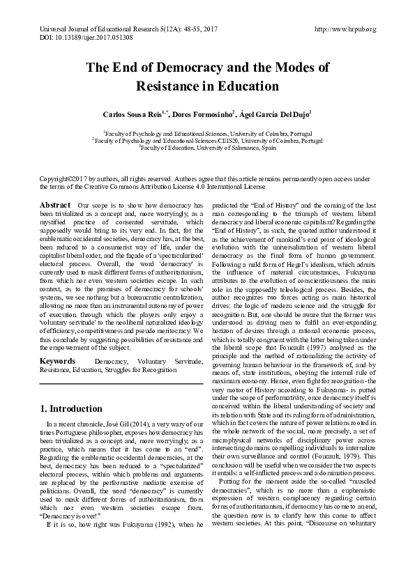 (PDF) The End of Democracy and the Modes of Resistance in Education