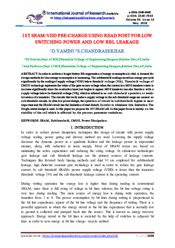 (PDF) 10T SRAM VDD PRE CHARGE USING READ PORT FOR LOW SWITCHING POWER ...