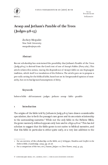 (PDF) Aesop and Jotham's Parable of the Trees (Judges 9.8-15)