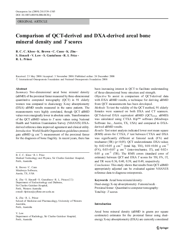 (PDF) Comparison of QCT-derived and DXA-derived areal bone mineral ...