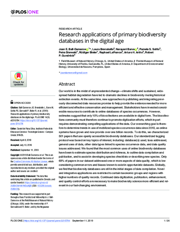 (PDF) Research applications of primary biodiversity databases in the ...
