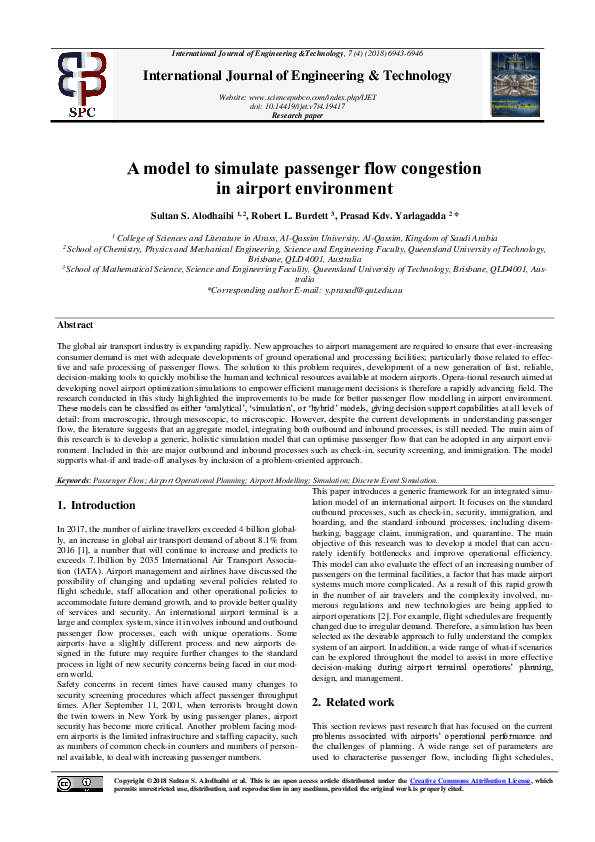Pdf A Model To Simulate Passenger Flow Congestion In Airport Environment