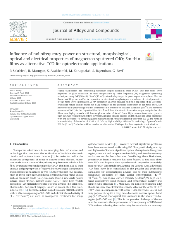 (PDF) Influence of radiofrequency power on structural, morphological, optical and electrical ...