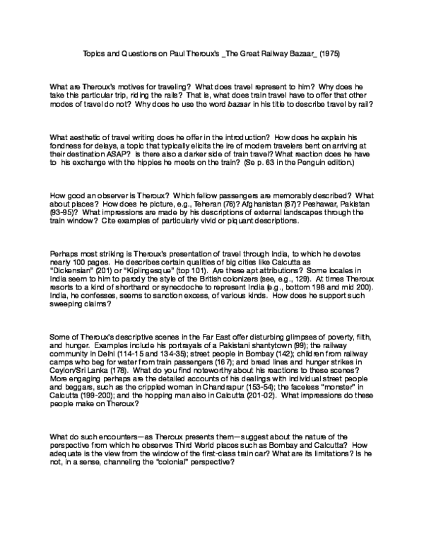 (PDF) Topics and Questions on Paul Theroux's _The Great Railway Bazaar ...