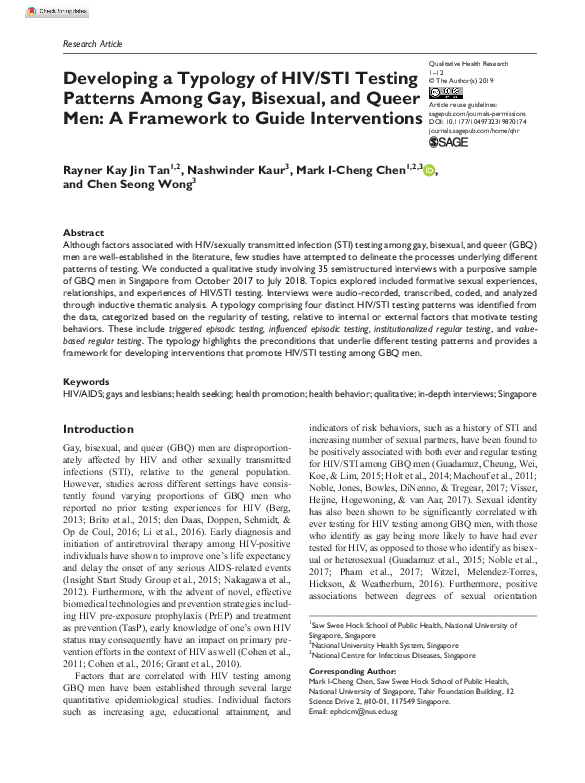 (PDF) Developing a Typology of HIV/STI Testing Patterns Among Gay ...