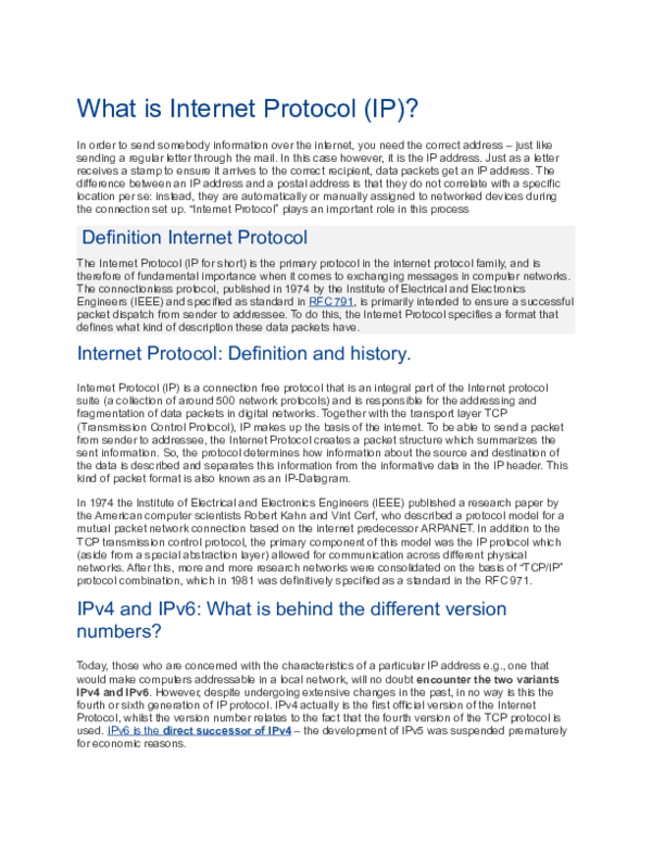 (DOC) What is Internet Protocol (IP