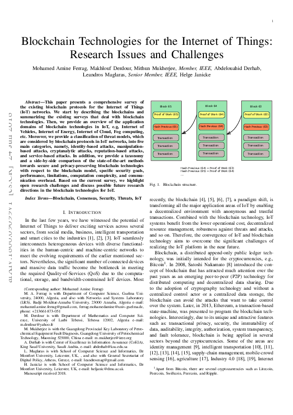 (PDF) Blockchain Technologies for the Internet of Things: Research Issues and Challenges