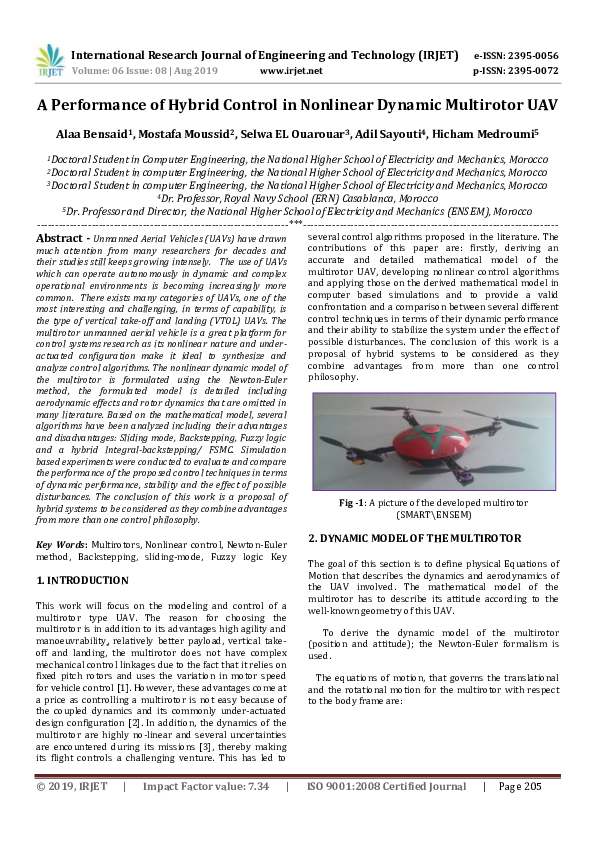 (PDF) IRJET- A Performance of Hybrid Control in Nonlinear Dynamic Multirotor UAV