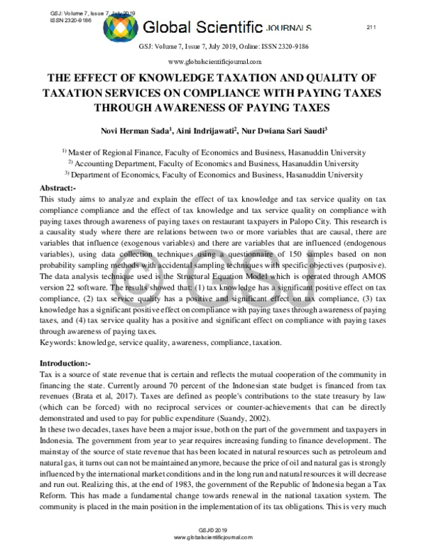 (PDF) The Effect of Knowledge Taxation and Quality of Taxation Services ...
