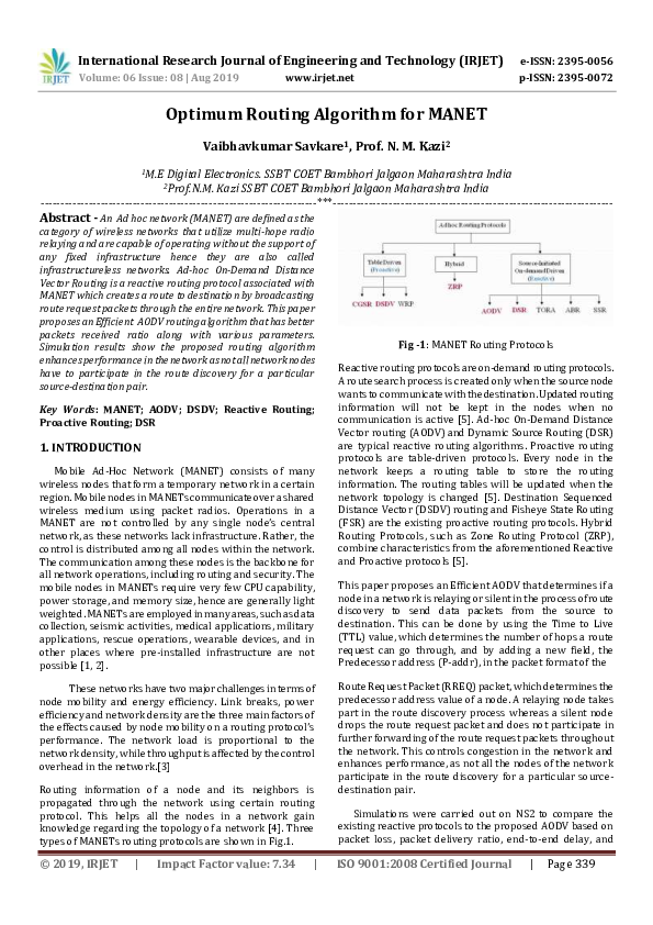 (PDF) IRJET- Optimum Routing Algorithm for MANET | IRJET Journal - Academia.edu