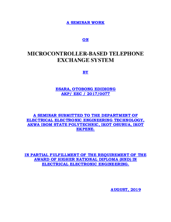 (DOC) MICROCONTROLLER-BASED TELEPHONE EXCHANGE SYSTEM