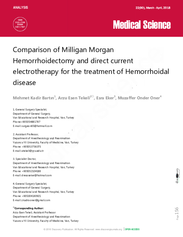 (PDF) Comparison of Milligan Morgan Hemorrhoidectomy and direct current ...