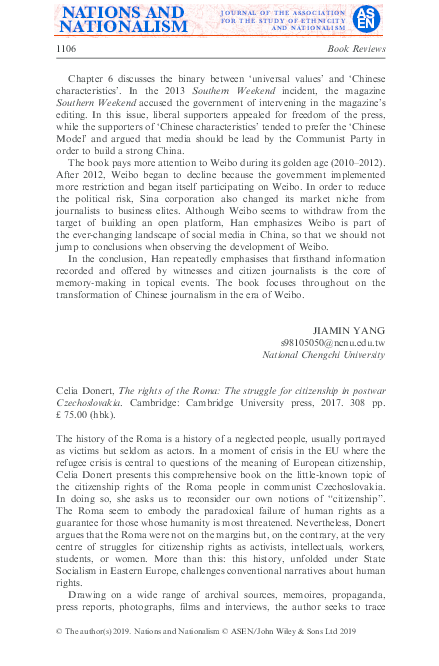 (PDF) Celia Donert, “The Rights of the Roma: The struggle for ...