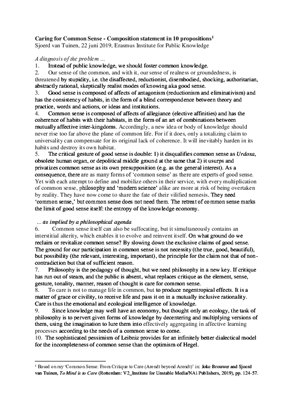 (PDF) Caring for Common Sense - Composition statement in 10 propositions