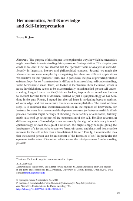 (PDF) Third-Person Self-Knowledge, Self-Interpretation, and Narrative