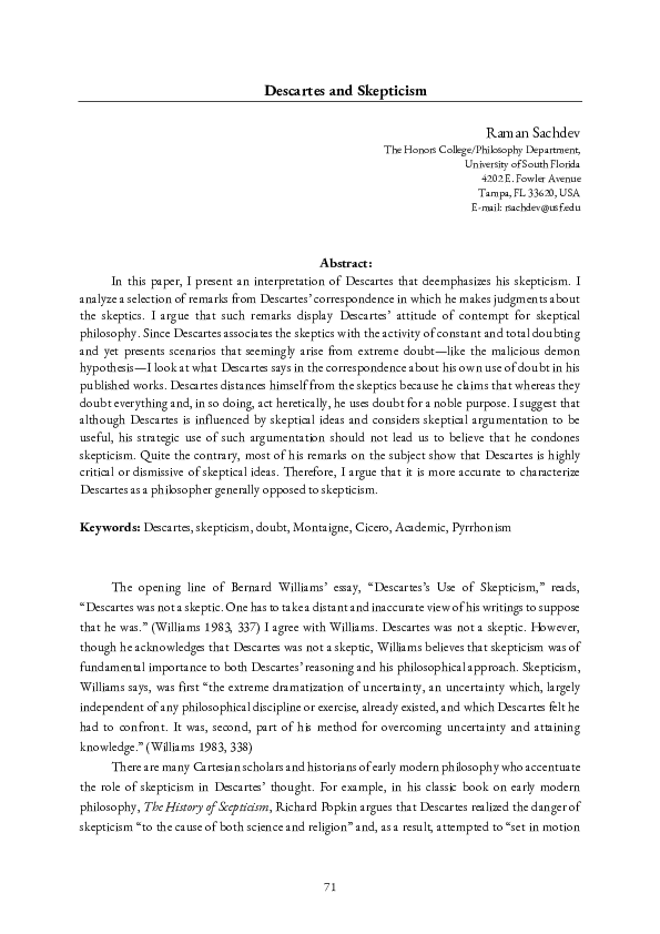 (PDF) Descartes and Skepticism