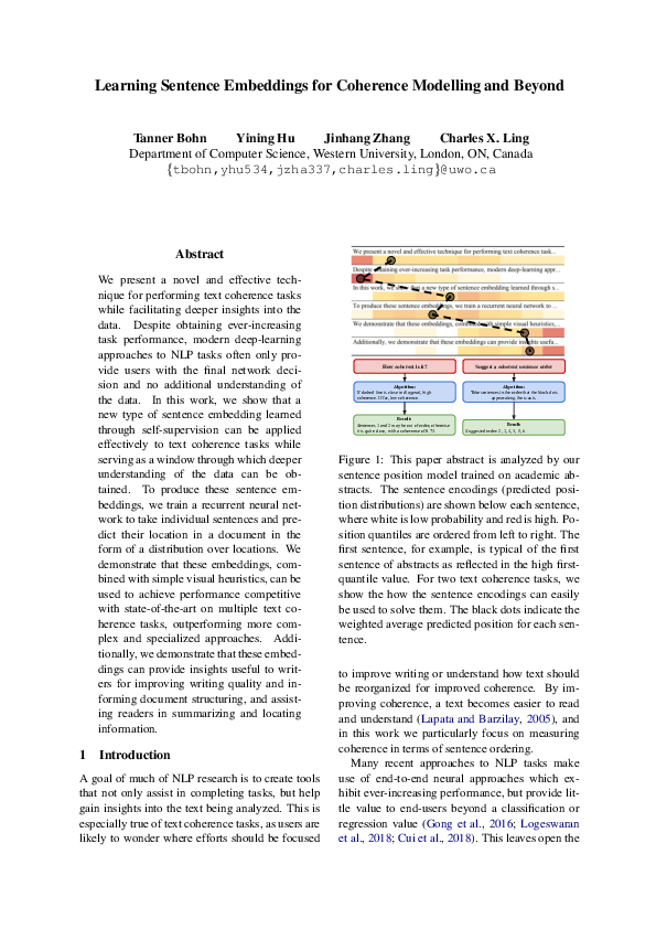 (PDF) Learning Sentence Embeddings for Coherence Modelling and Beyond