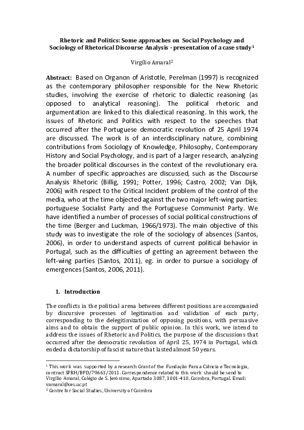 (PDF) Rhetoric and Politics: Some approaches on Social Psychology and ...