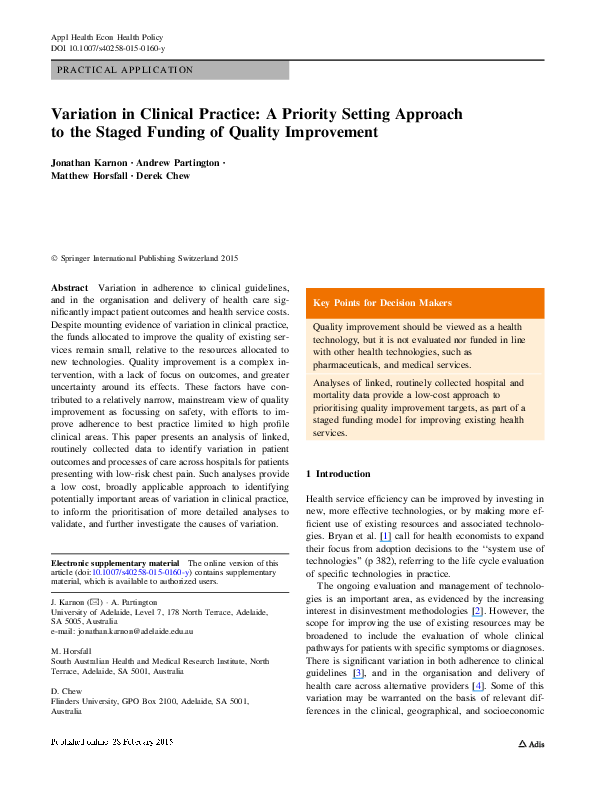 (PDF) Variation in Clinical Practice: A Priority Setting Approach to ...