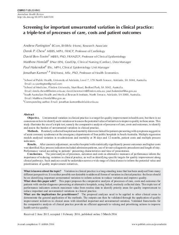 (PDF) Screening for important unwarranted variation in clinical ...