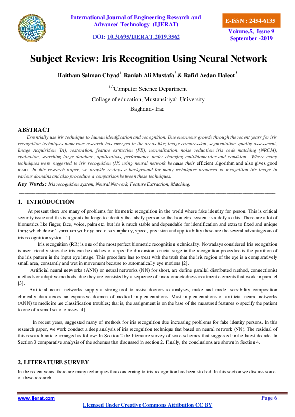 Pdf Comparison Of Different Neural Networks For Iris Recognition A Review Ravindra