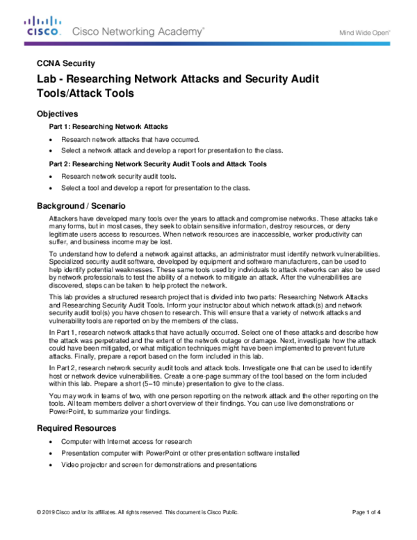 (DOC) Lab -Researching Network Attacks and Security Audit Tools/ Attack Tools Objectives Part 1 ...