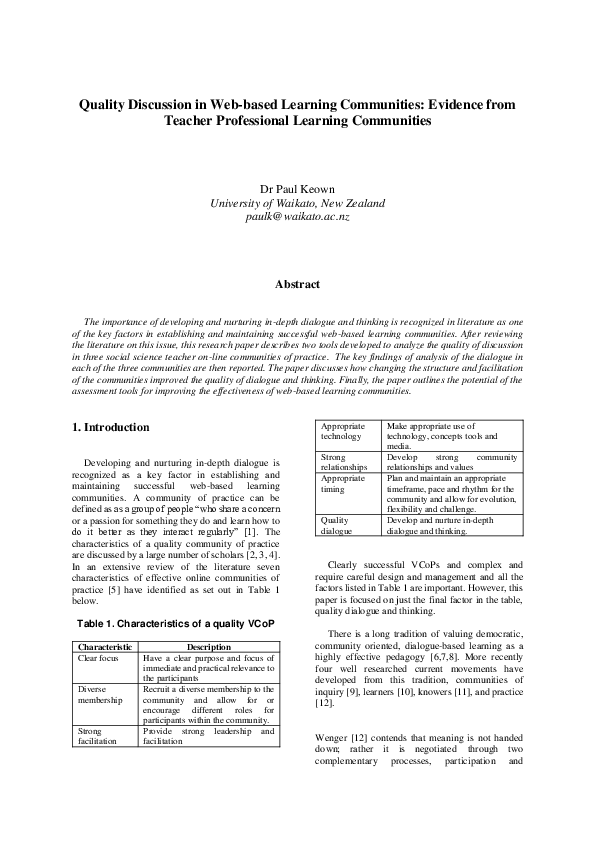 (DOC) Quality Discussion in Web-based Learning Communities: Evidence ...