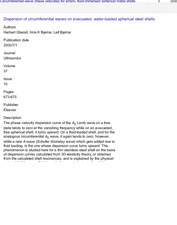 (PDF) Dispersion of circumferential waves on evacuated, water-loaded ...