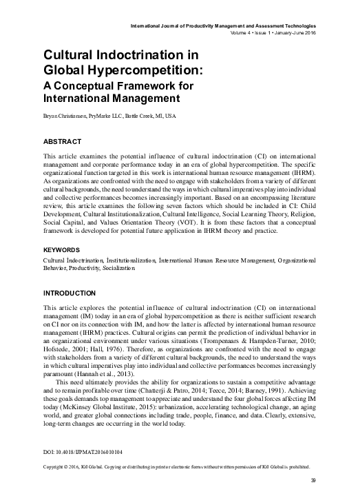 (PDF) Cultural Indoctrination in Global Hypercompetition: A Conceptual ...