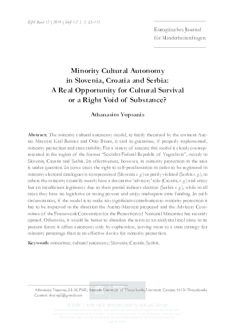(PDF) Minority Cultural Autonomy in Slovenia, Croatia and Serbia: A ...