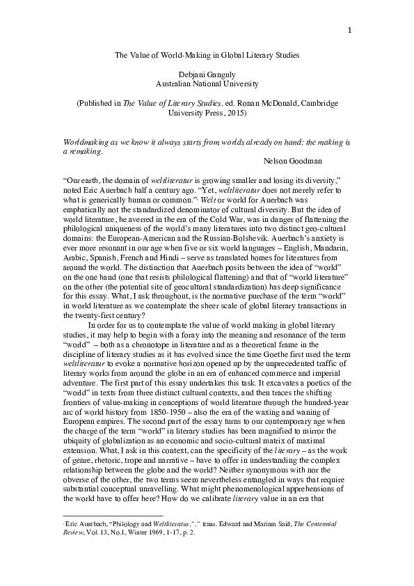 (PDF) The Value of World-Making in Global Literary Studies