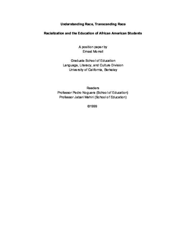 (PDF) Understanding Race, Transcending Race: Racialization and the ...