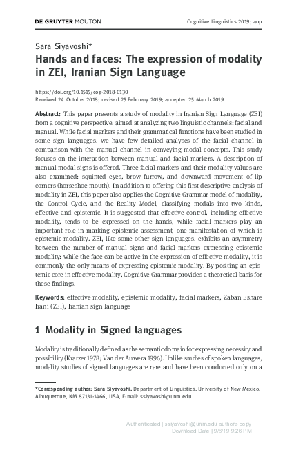(PDF) Hands and faces: The expression of modality in ZEI, Iranian Sign ...