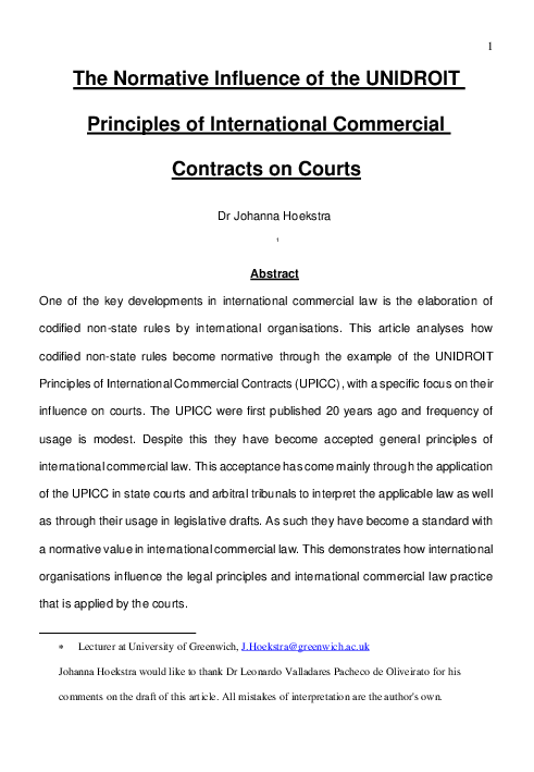 (PDF) The Normative Influence of the UNIDROIT Principles of ...