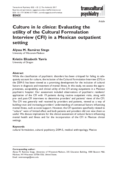(PDF) Culture in la clínica: Evaluating the Utility of the Cultural ...