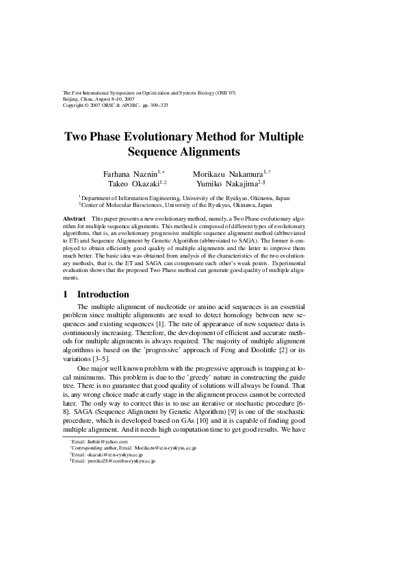 (PDF) Two Phase Evolutionary Method for Multiple Sequence Alignments