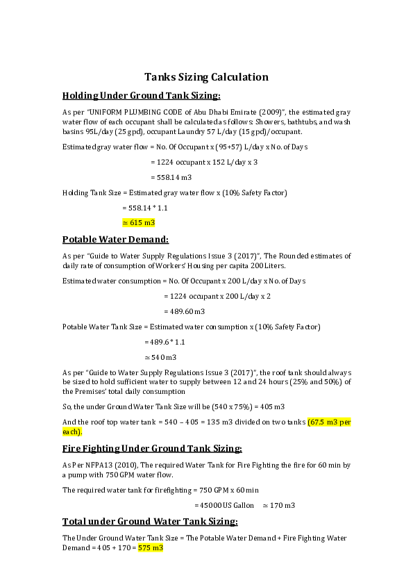 (PDF) Tanks Sizing Calculation Holding Under Ground Tank Sizing