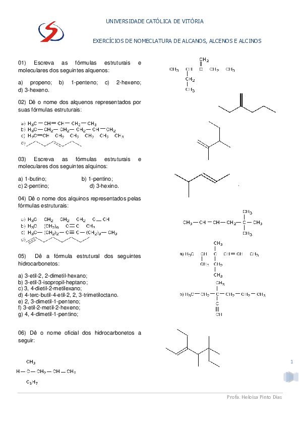 (DOC) Química Organica - Nomeclatura de alcanos, alcenos e alcinos