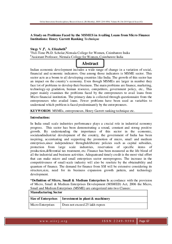 (PDF) A Study on Problems Faced by the MSMES in Availing Loans from ...