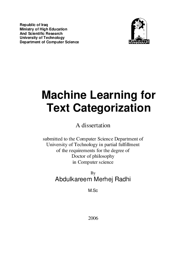 (PDF) Machine Learning for Text Categorization