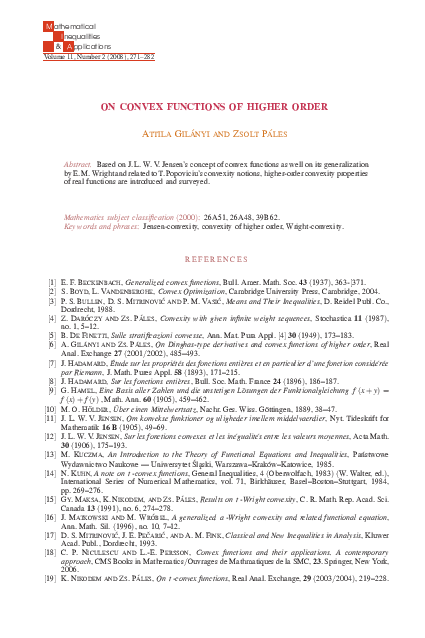 (PDF) On convex functions of higher order