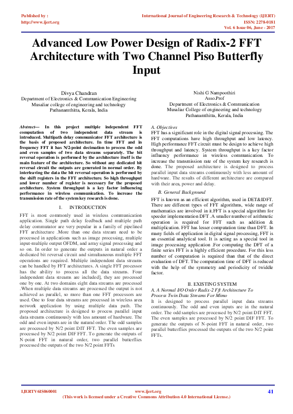 (PDF) IJERT-Advanced Low Power Design of Radix-2 FFT Architecture with Two Channel Piso ...