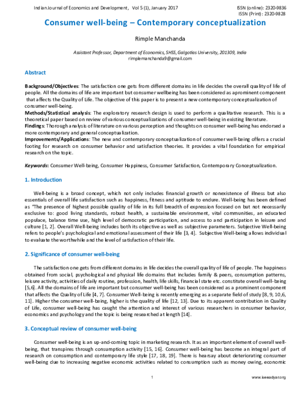 (PDF) Consumer well-being – Contemporary conceptualization
