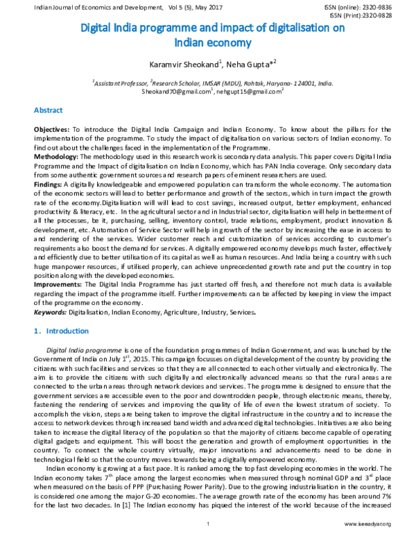 (PDF) Digital India programme and impact of digitalisation on Indian ...