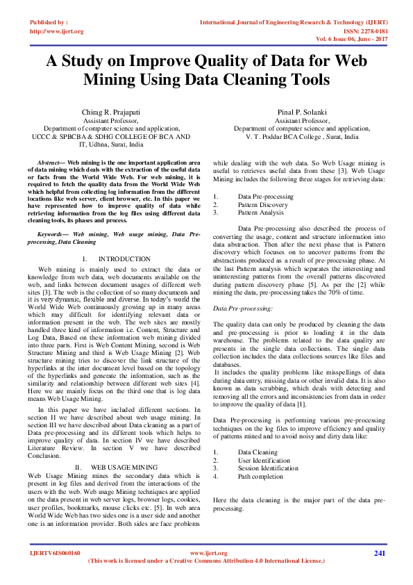 (PDF) IJERT-A Study on Improve Quality of Data for Web Mining Using Data Cleaning Tools | IJERT ...