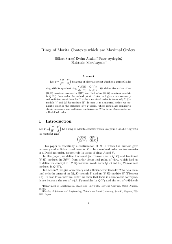 (PDF) Rings of Morita Contexts which are Maximal Orders