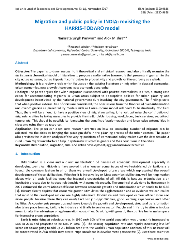 (PDF) Migration and public policy in INDIA: revisiting the HARRIS ...